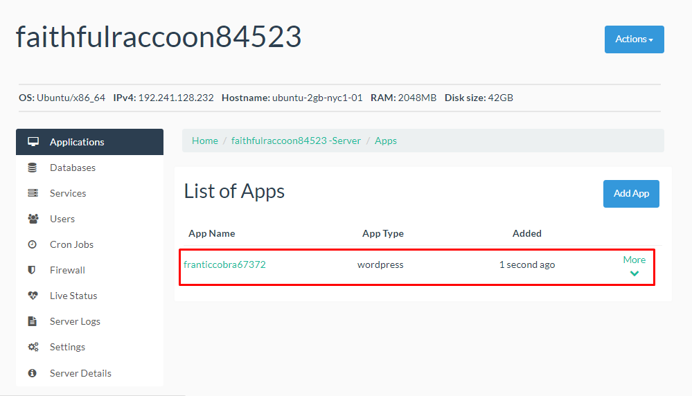 Add App to Server - SetupServer.io