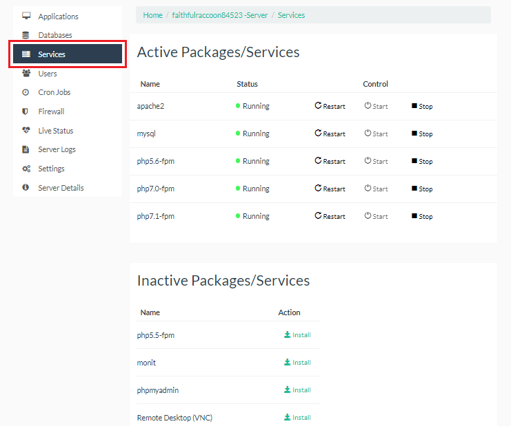 Manage installed Packages/Services - SetupServer.io
