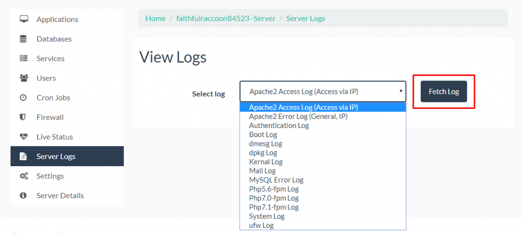 View Server Logs - SetupServer.io