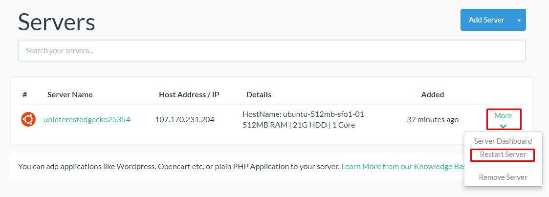 Restart your server from SetupServer.io - SetupServer.io