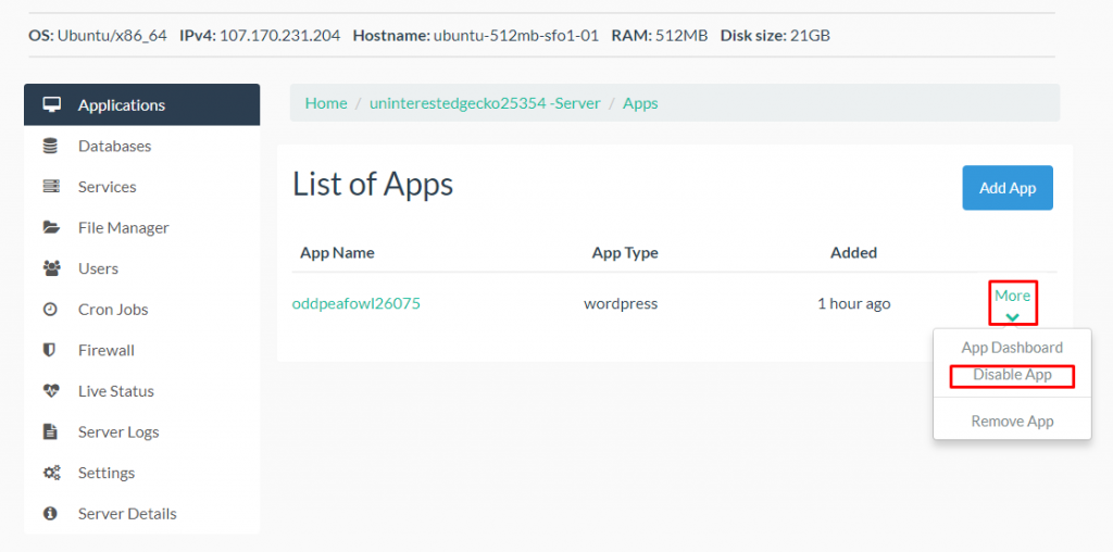 Disable App from SetupServer - SetupServer.io