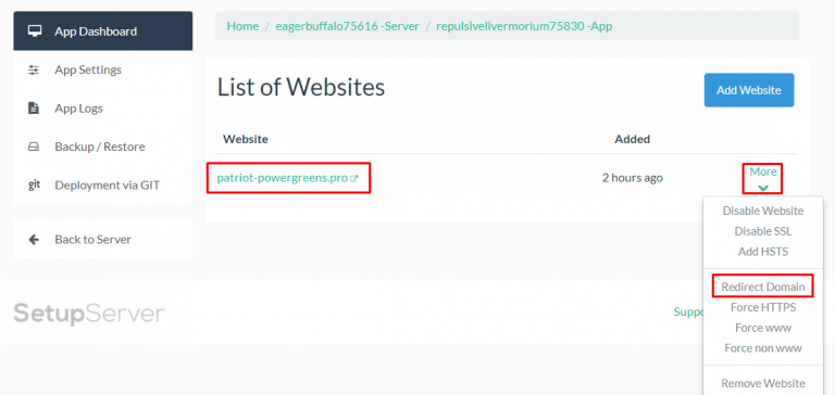 Redirect Domain using SetupServer - SetupServer.io