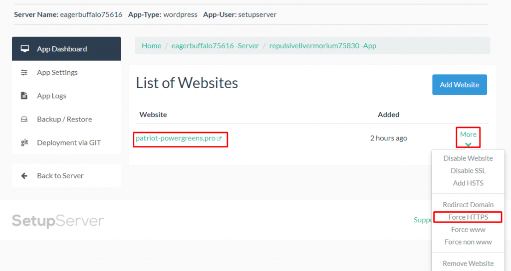 Enable Force HTTPS - SetupServer.io