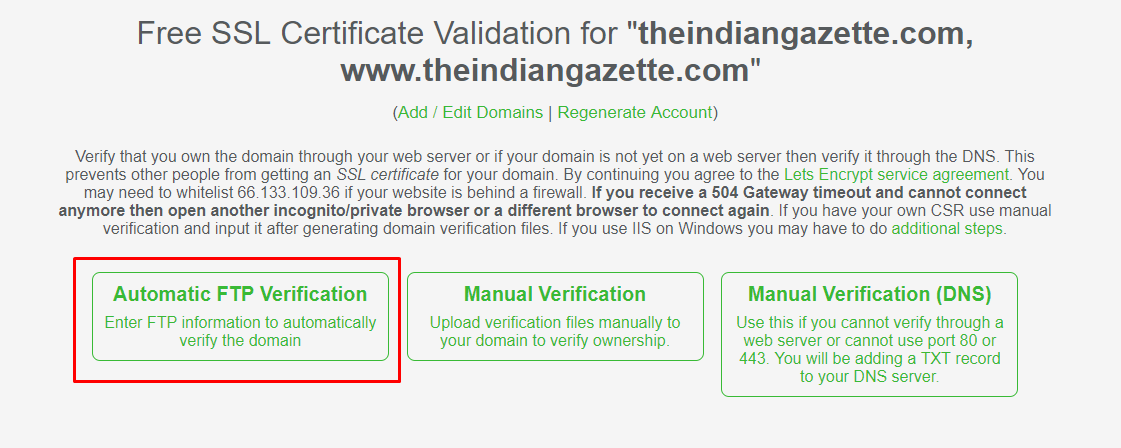 Generate SSL from sslforfree.com - SetupServer.io